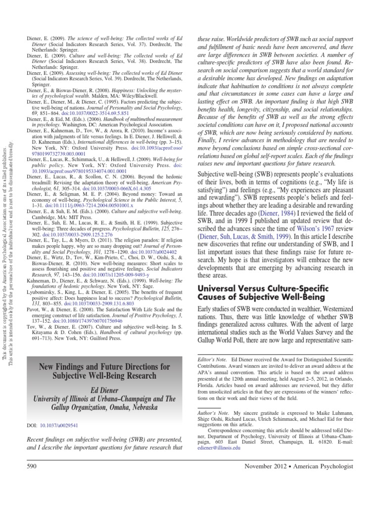Diener 2012 | PDF | Positive Psychology | Quality Of Life
