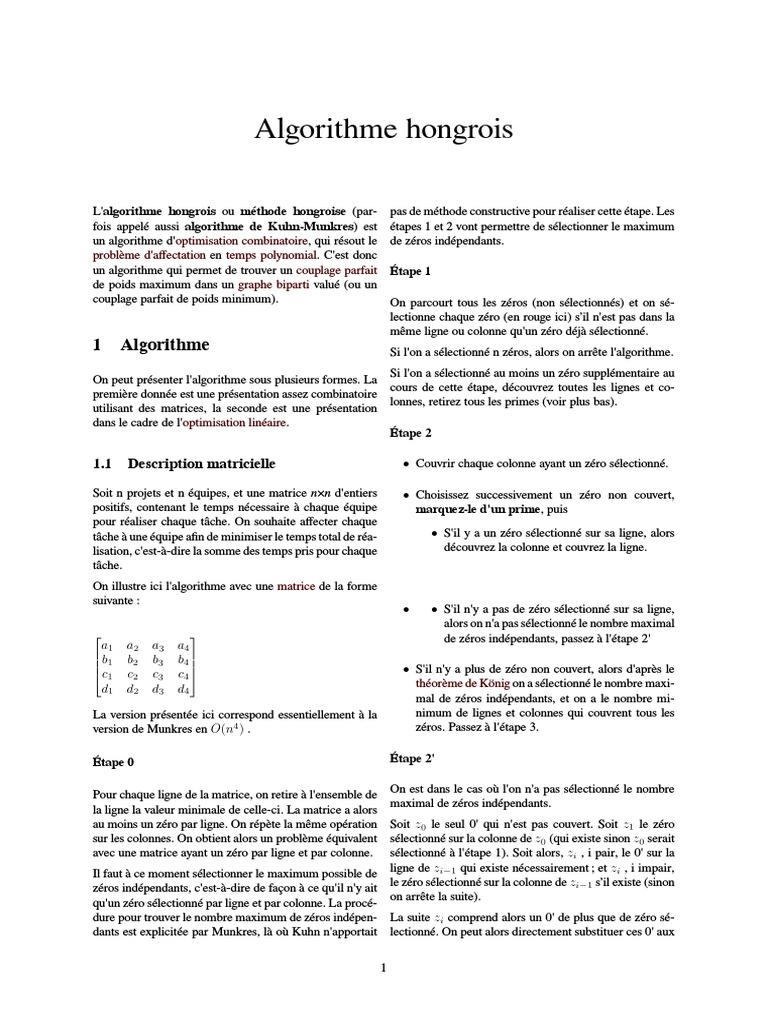 Algorithme-Hongrois WIKI PDF | PDF | Concepts mathématiques | Analyse ...