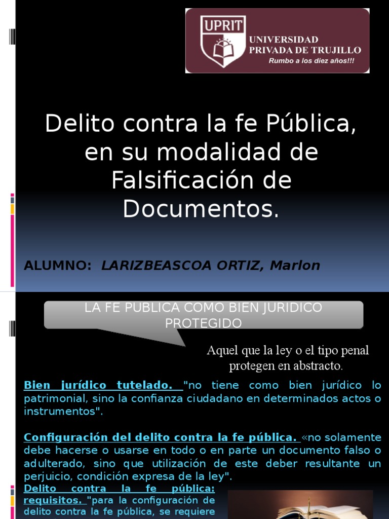 Delitos Contra La Fe Publica en Su Modalidad de Falsificacion de Documentos | PDF | Intención ...