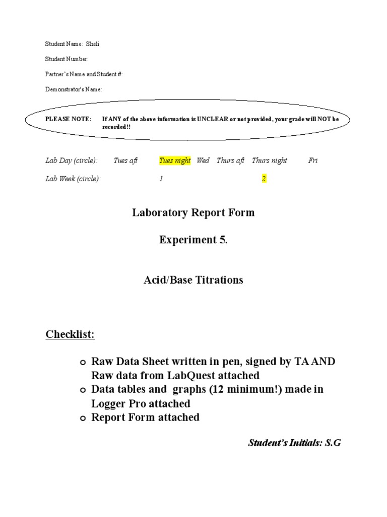 CHM1311 Lab 5 | PDF | Molar Concentration | Ph