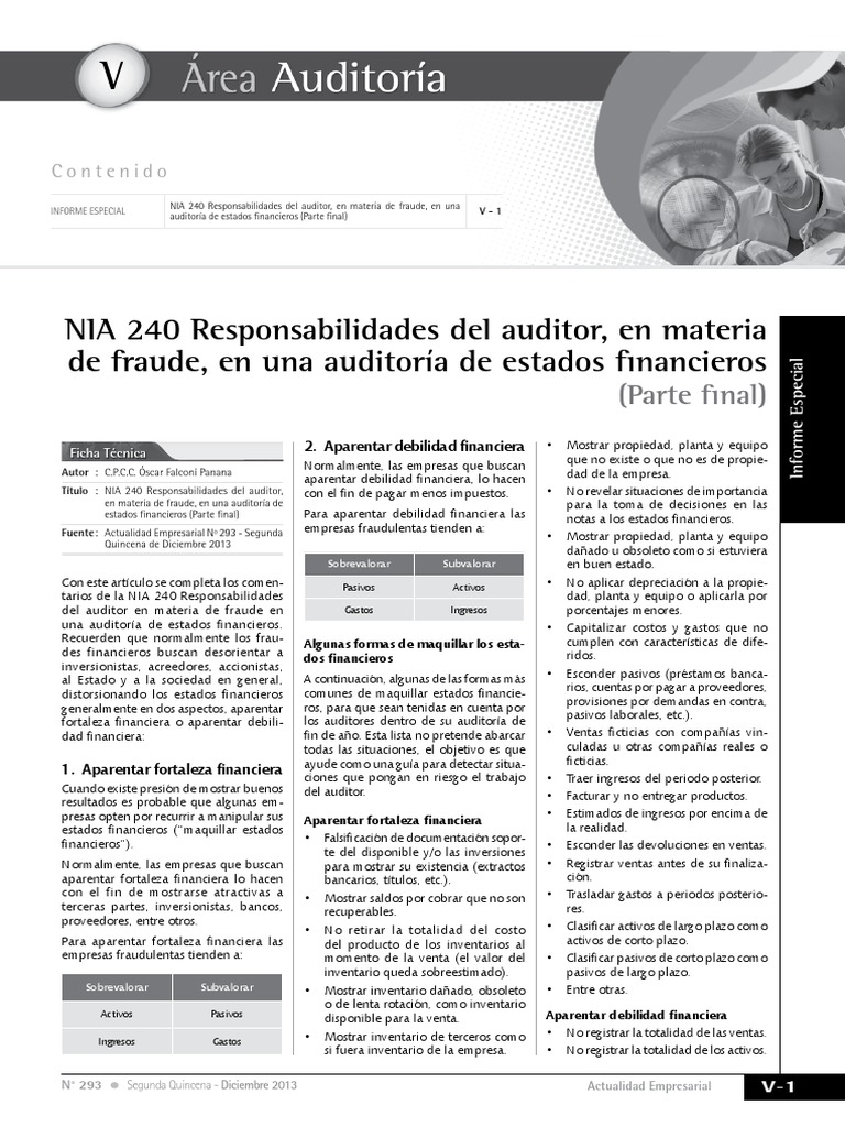 Nia 240 | PDF | Auditoría financiera | Contralor