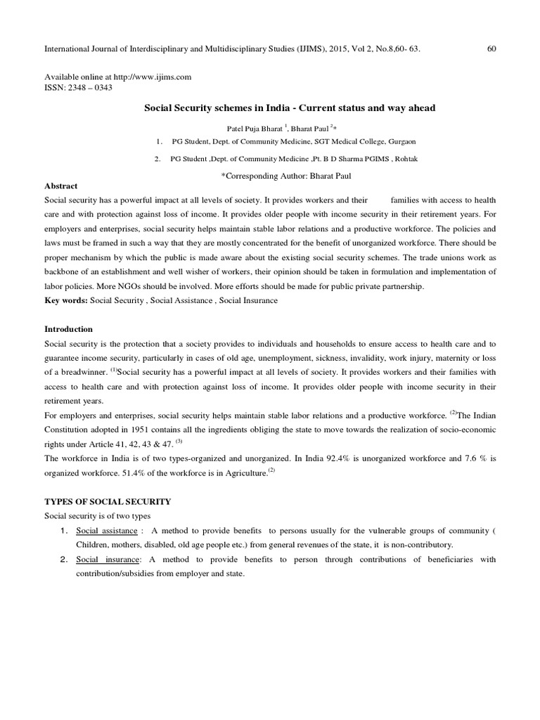 Social Security Schemes in India | PDF | Welfare | Employment