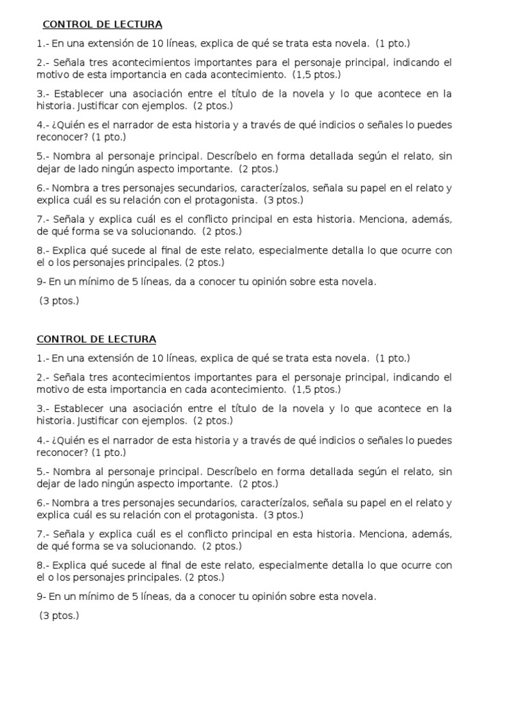 Control de Lectura Tipo | PDF