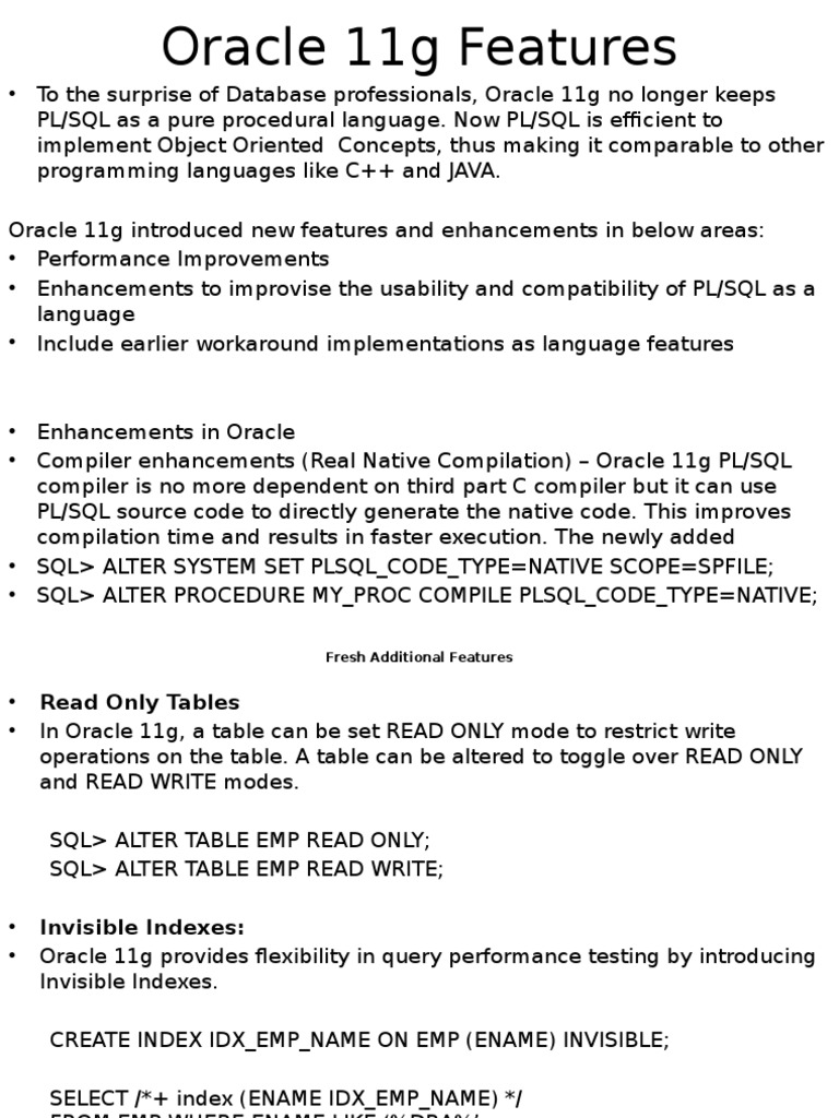 Oracle 11g New Features | PDF | Pl/Sql | Oracle Database