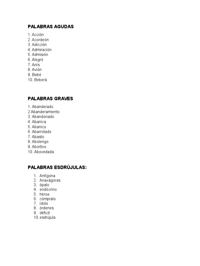 Clasificación de Palabras en Español | PDF | Mecánica del lenguaje ...