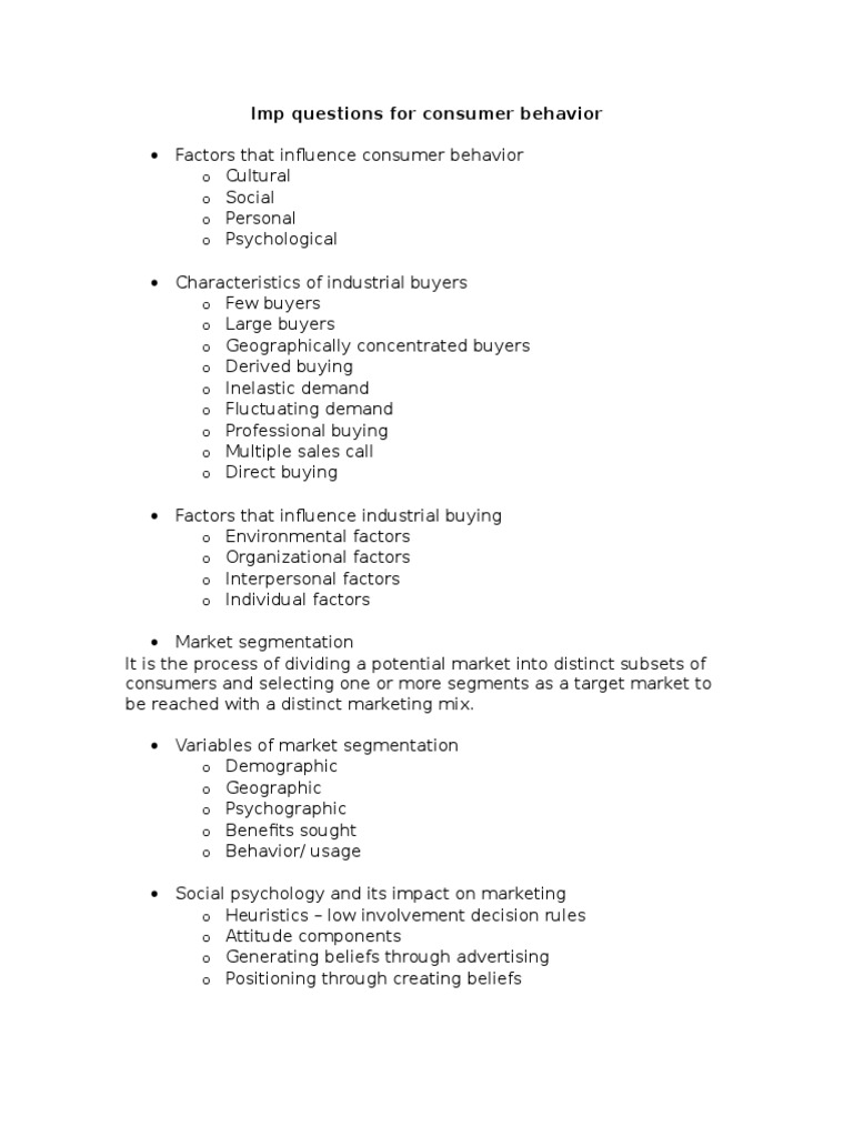 Imp Questions For Consumer Behavior | PDF | Consumer Behaviour ...
