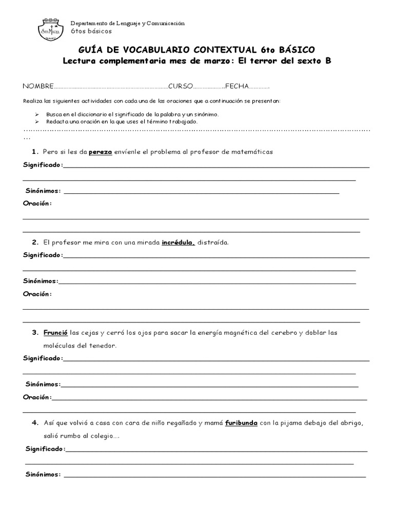 Guia Vocabulario 6to | PDF