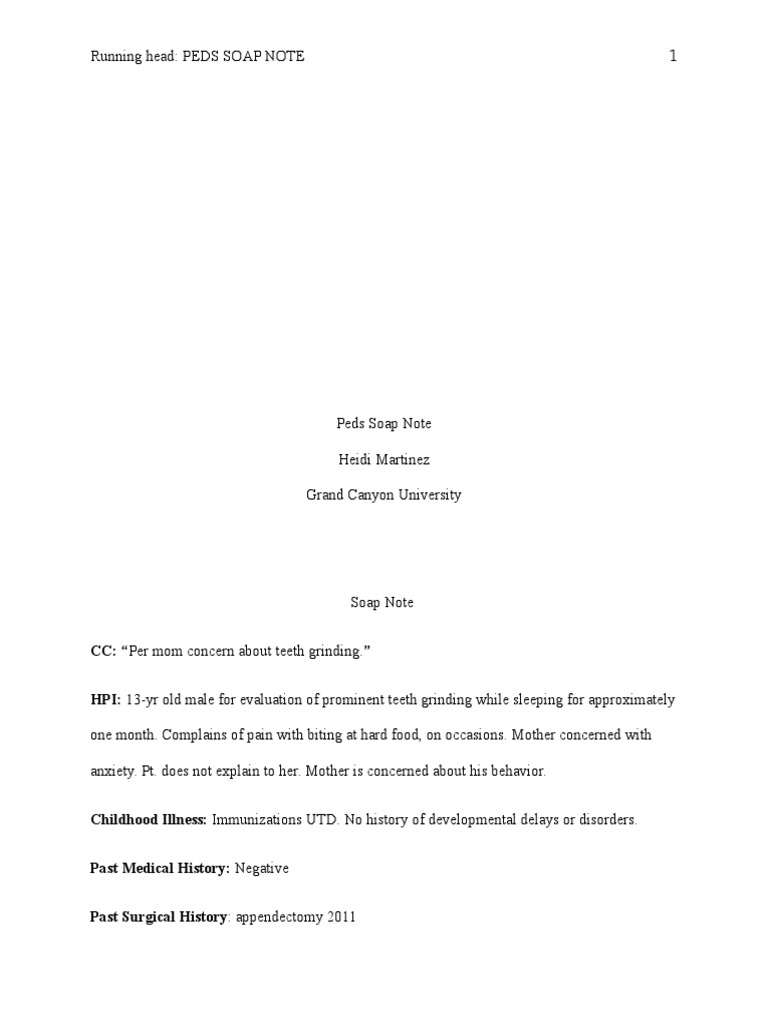 Soap Note-Heidi Martinez Peds | Download Free PDF | Medicine | Clinical ...