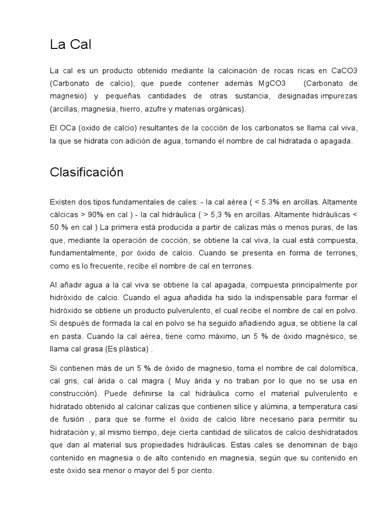 Tipos de Cal | PDF | Cemento | Elementos químicos
