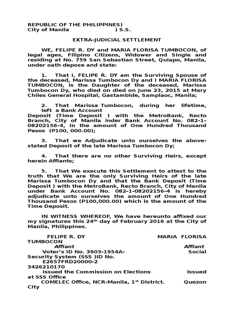 Extrajudicial Settlement of Estate | PDF | Law