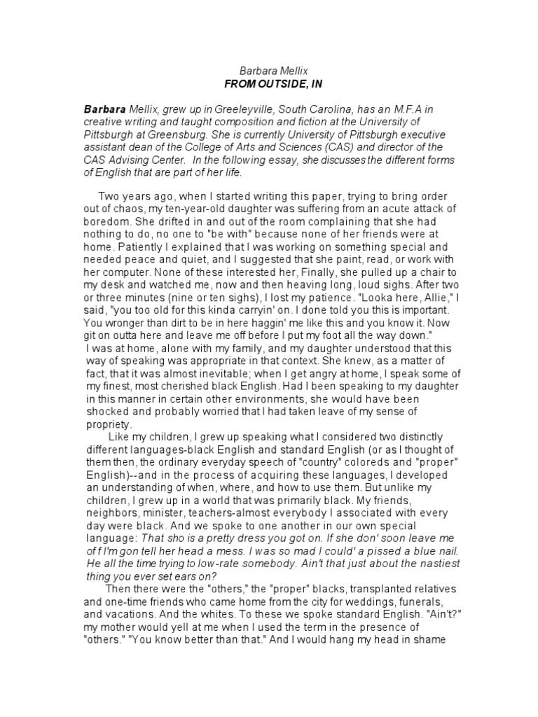 Barbara Mellix - From Outside in | PDF | Family | Idea