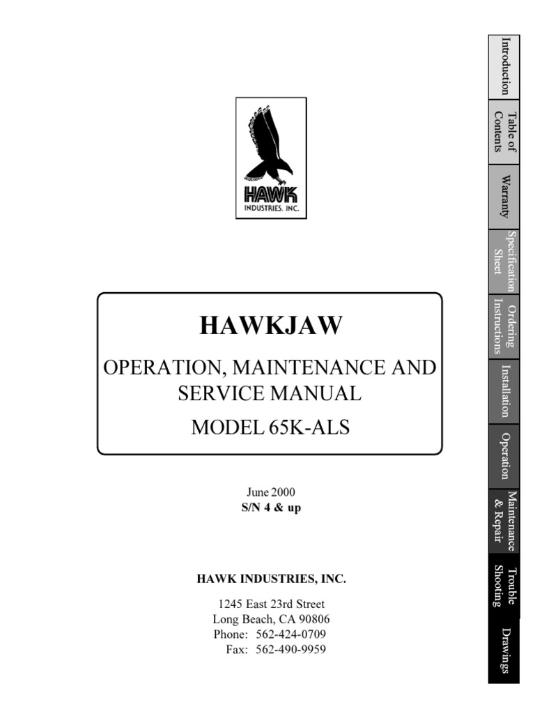 Hawkjaw Jr. Manual 65K-ALS Serial Numbers 4 To 9 | PDF | Screw ...