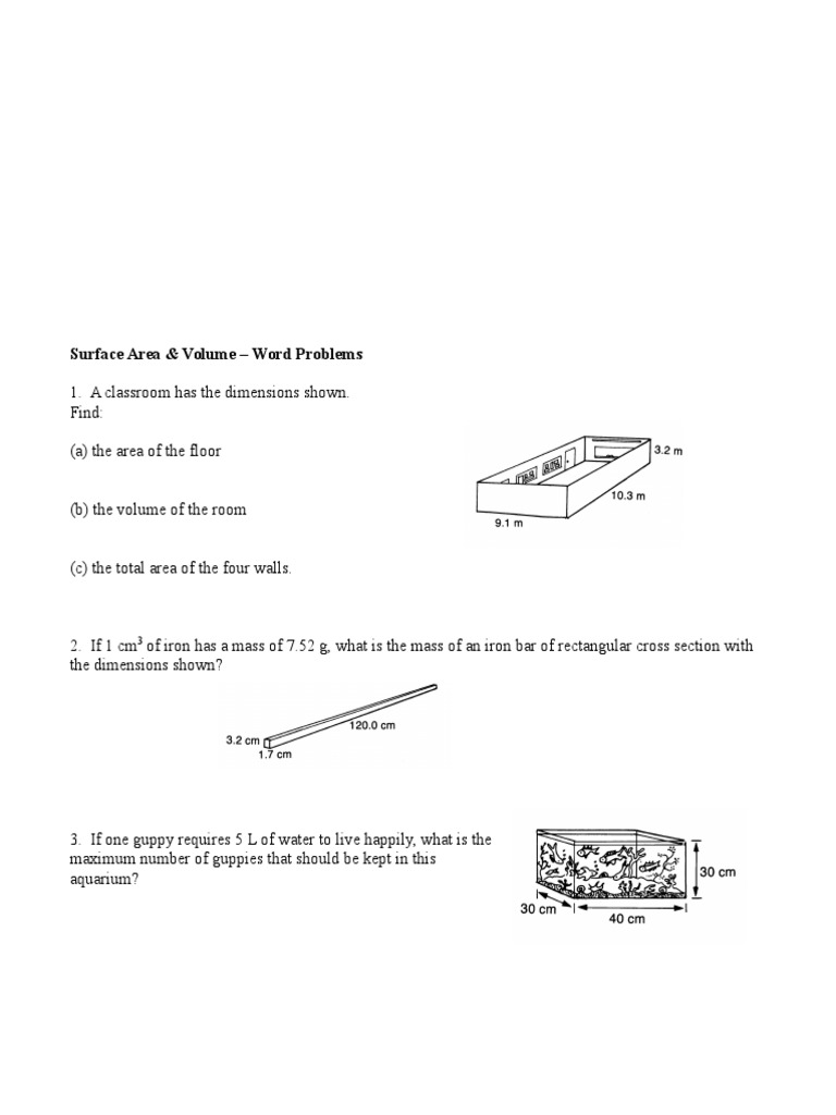 Surface Area and Volume Word Problems | PDF