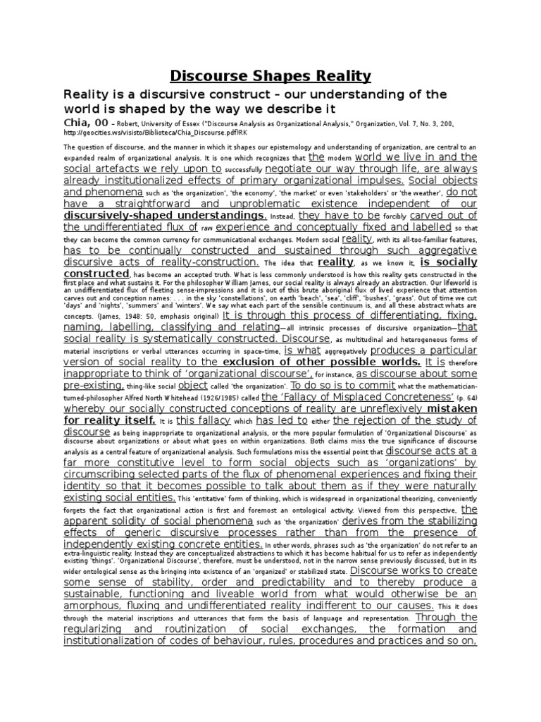 Discourse and the Construction of Reality | PDF | Discourse | Rhetoric
