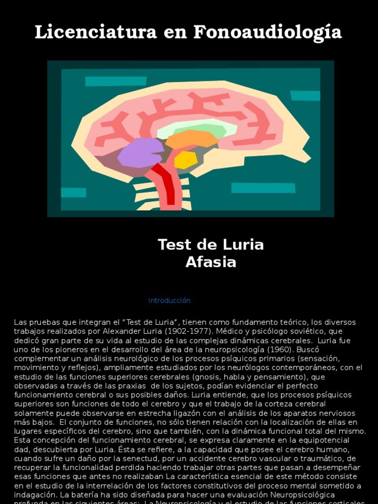 Test de Luria -- Afasia | Afasia | Neuropsicología | Prueba gratuita de ...