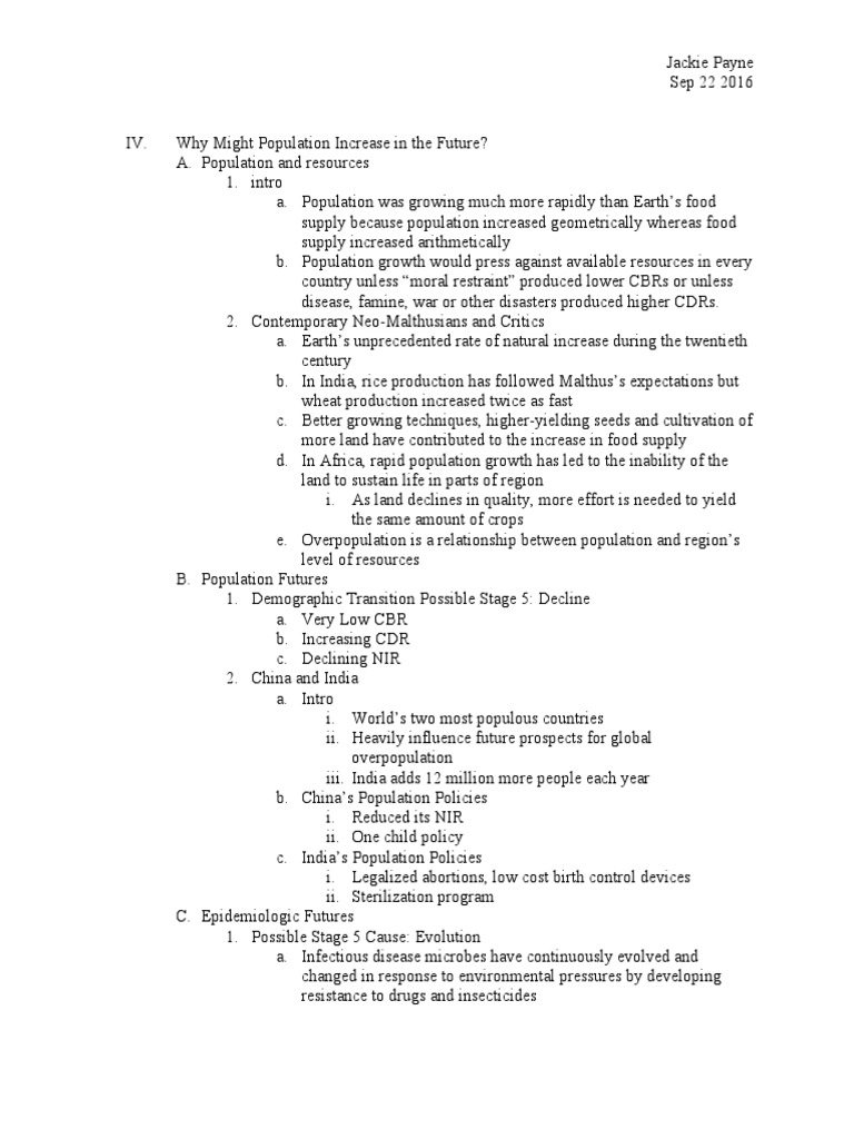 Chapter 2 Outline AP HUMAN GEOGRAPHY | PDF | Human Overpopulation ...