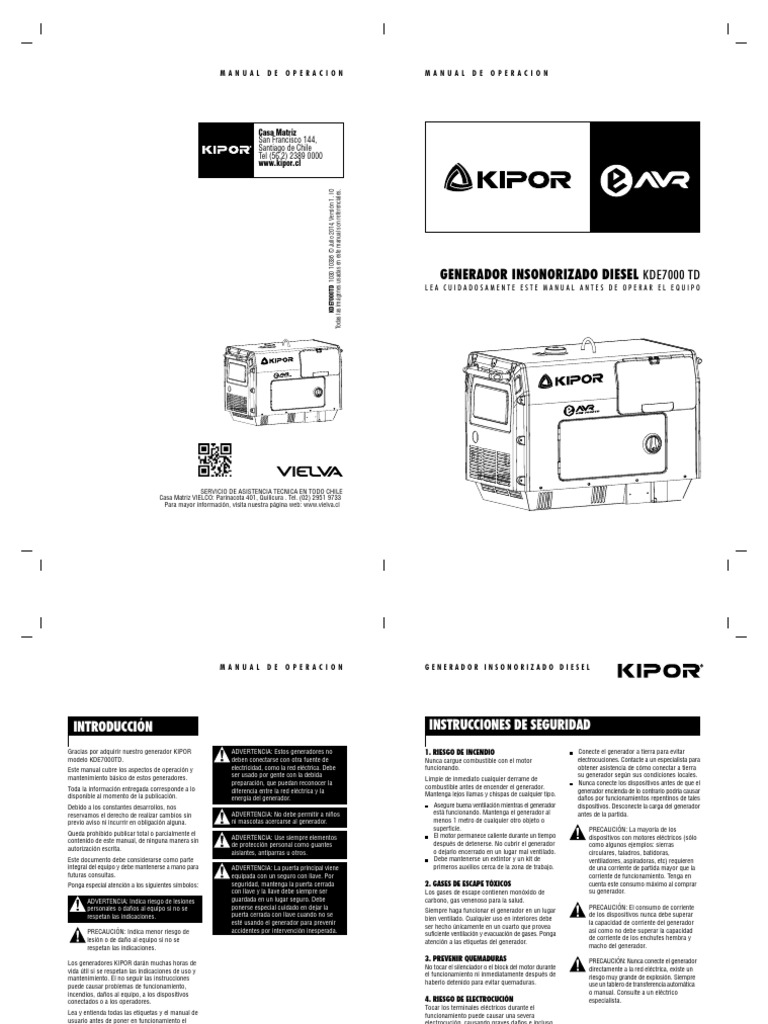 Manual Generador Kipor KDE7000TD | PDF | Generador eléctrico | Descarga eléctrica