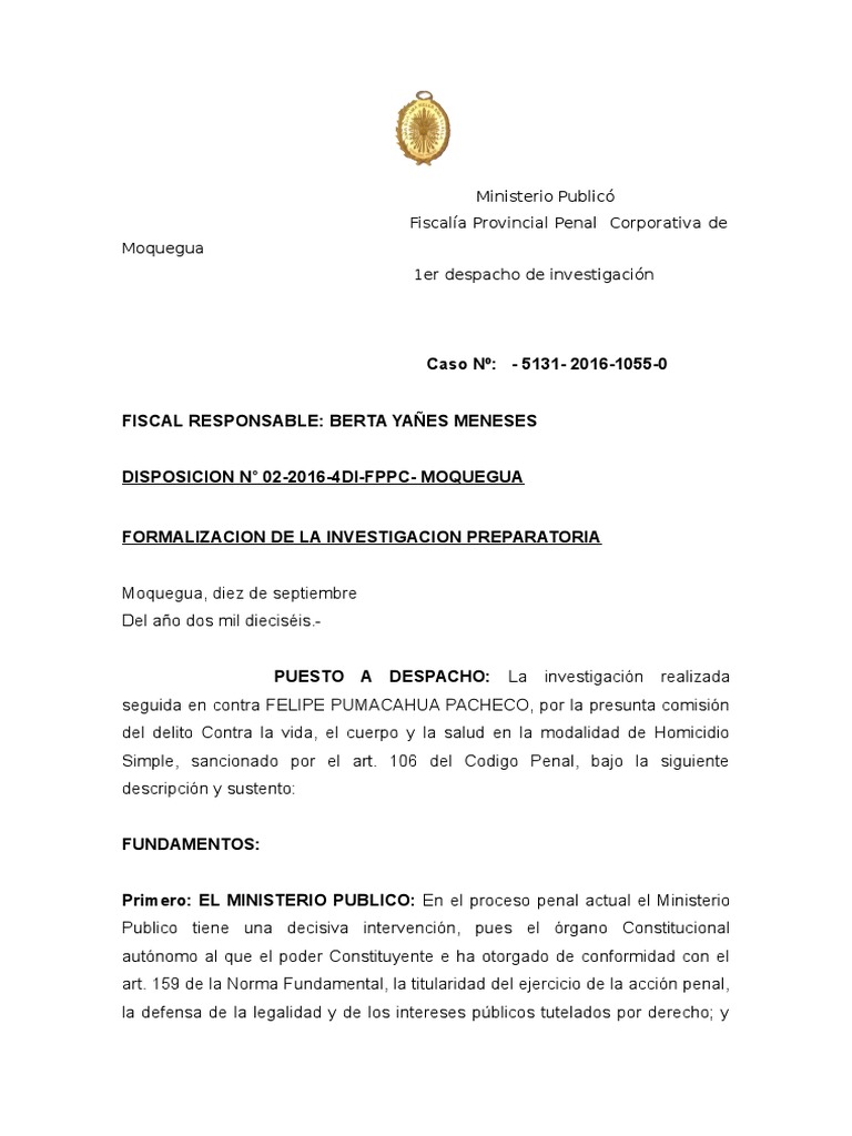 Formalizacion de La Investigacion Fiscalia | PDF | Delito | Derecho penal