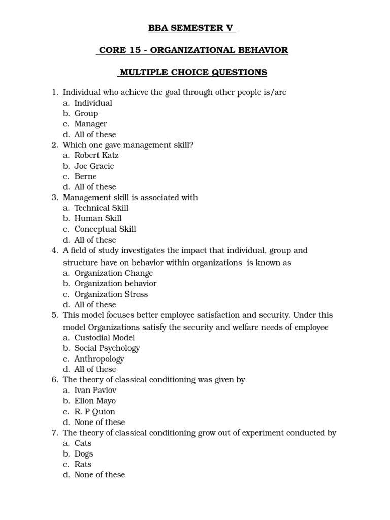 BBA - Sem V Organisational Behaviour | PDF