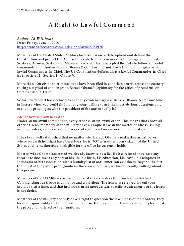 Lawful Command and Military Oath Issues | PDF | Uniform Code Of ...