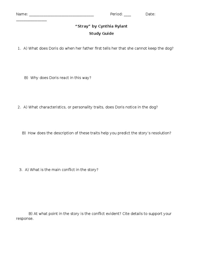 Study Guide for "Stray" by Rylant | PDF
