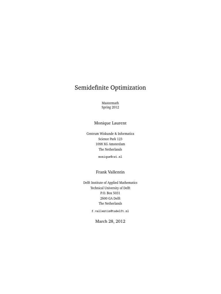 Semidefinite Optimization: Monique Laurent | PDF | Convex Set | Matrix ...
