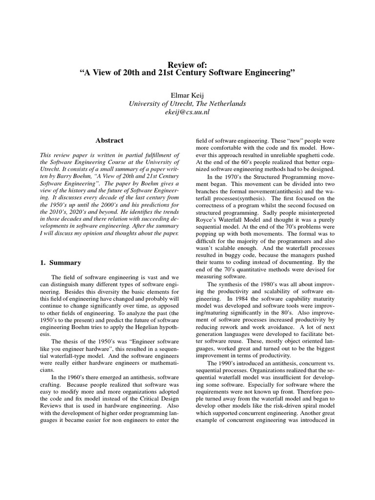 Review Of: "A View of 20th and 21st Century Software Engineering" | PDF ...