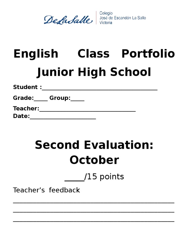 English Class Portfolio Junior High School: - /15 Points | PDF