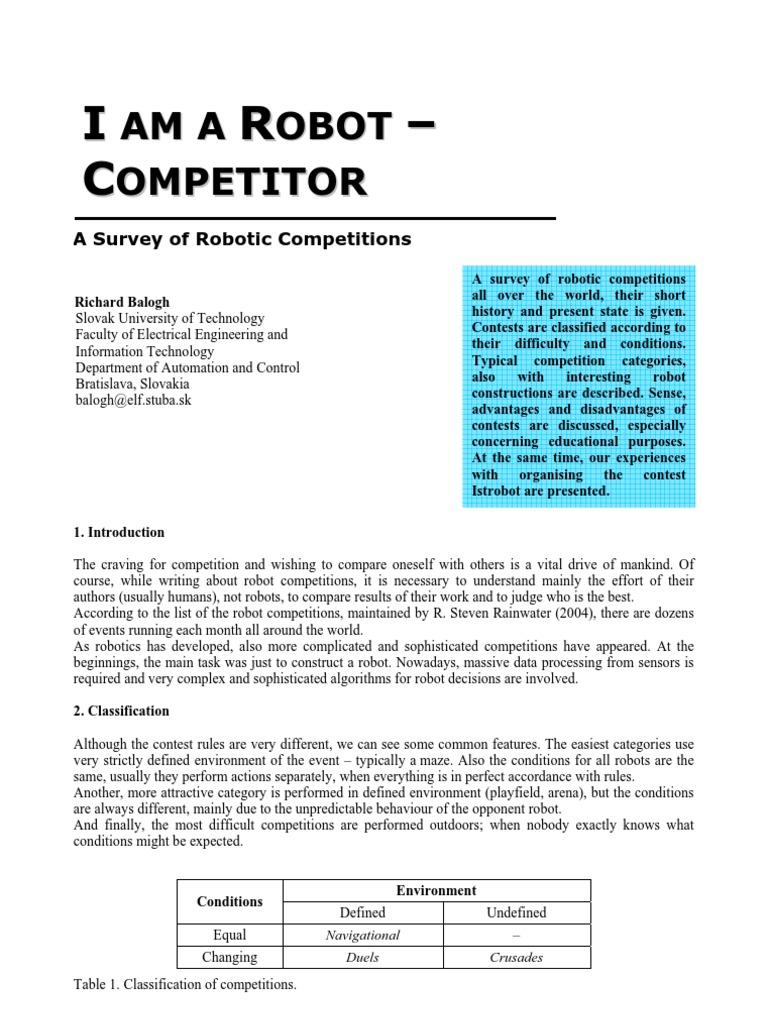 A Survey of Robotic Competitions | PDF | Robot | Robotics