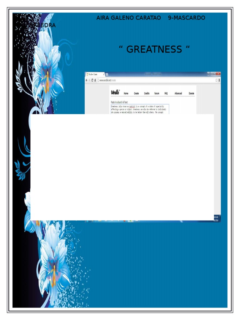 " Greatness ": Aira Galeno Caratao 9-Mascardo Mrs. Sabedra | PDF