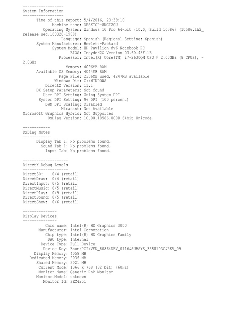 Dxdiag | PDF | Device Driver | Usb