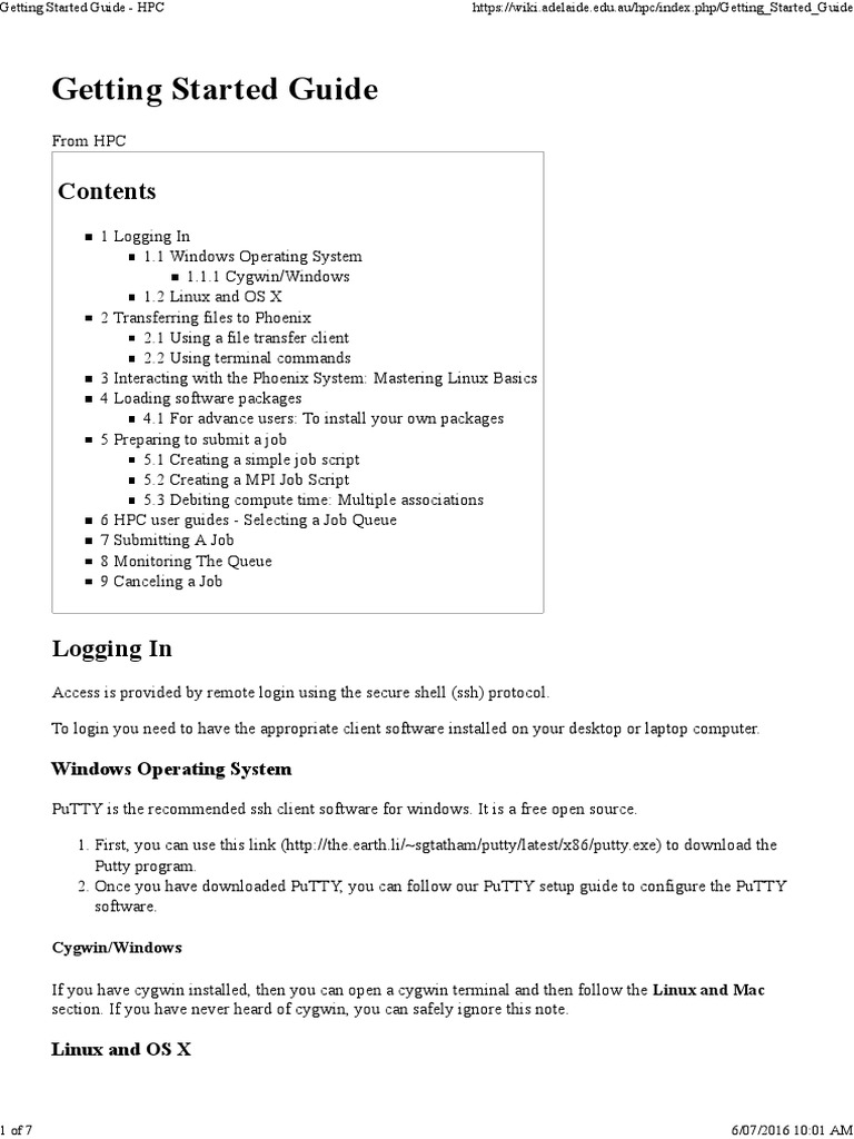 Getting Started Guide - HPC | PDF | Secure Shell | Operating System