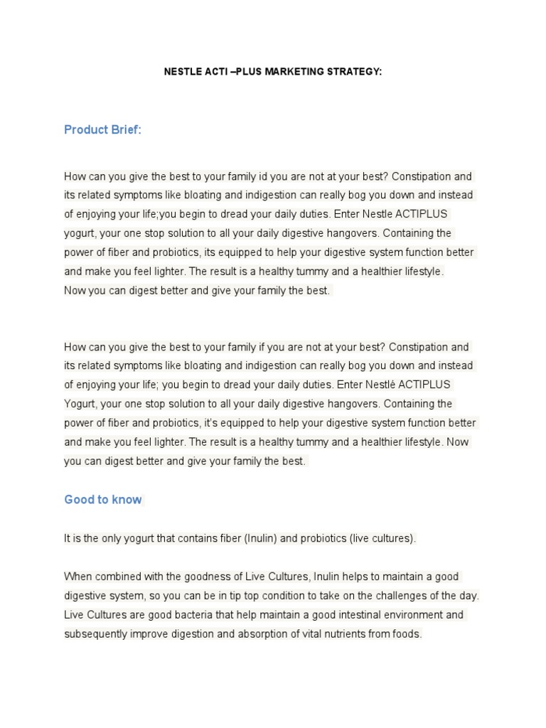 Nestle Acti Plus | PDF | Nestlé | Dietary Fiber