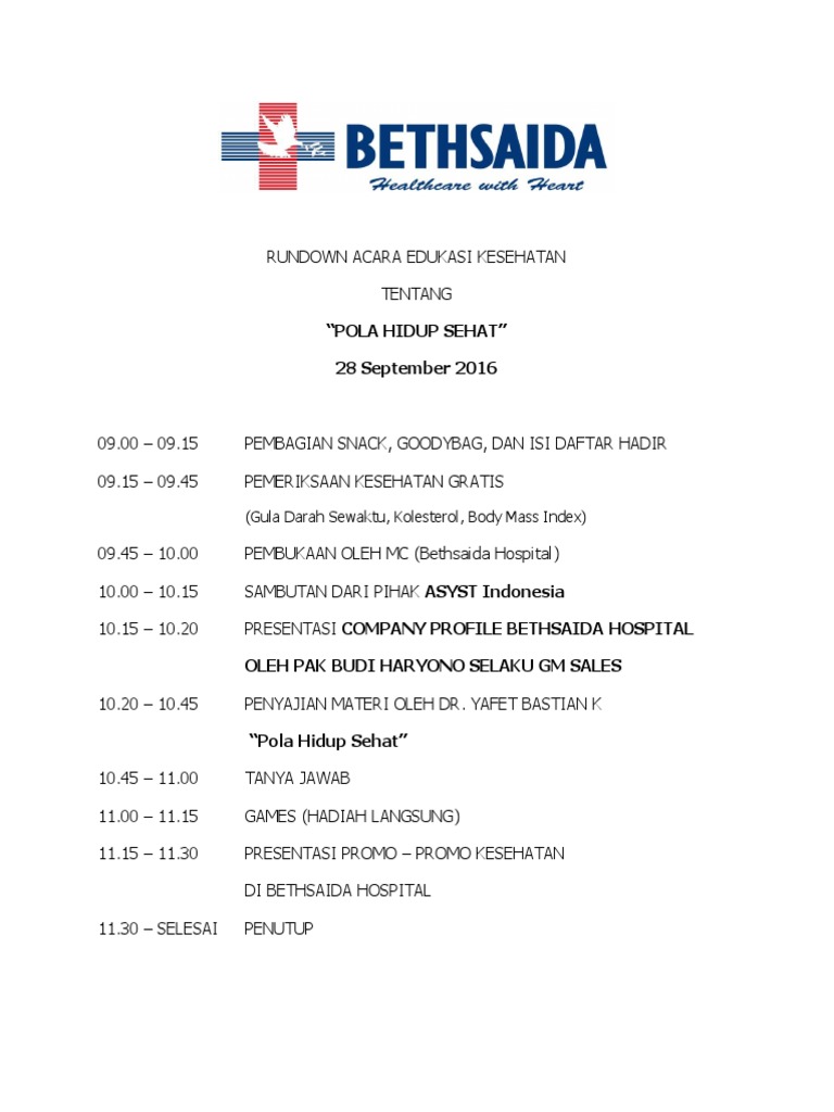 Rundown Acara Edukasi Kesehatan 28092016 | PDF | Kesehatan Holistik