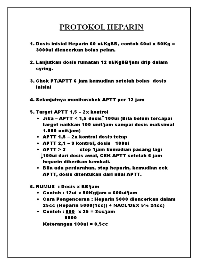 Protokol Dosis Heparin dan Pengenceran | PDF