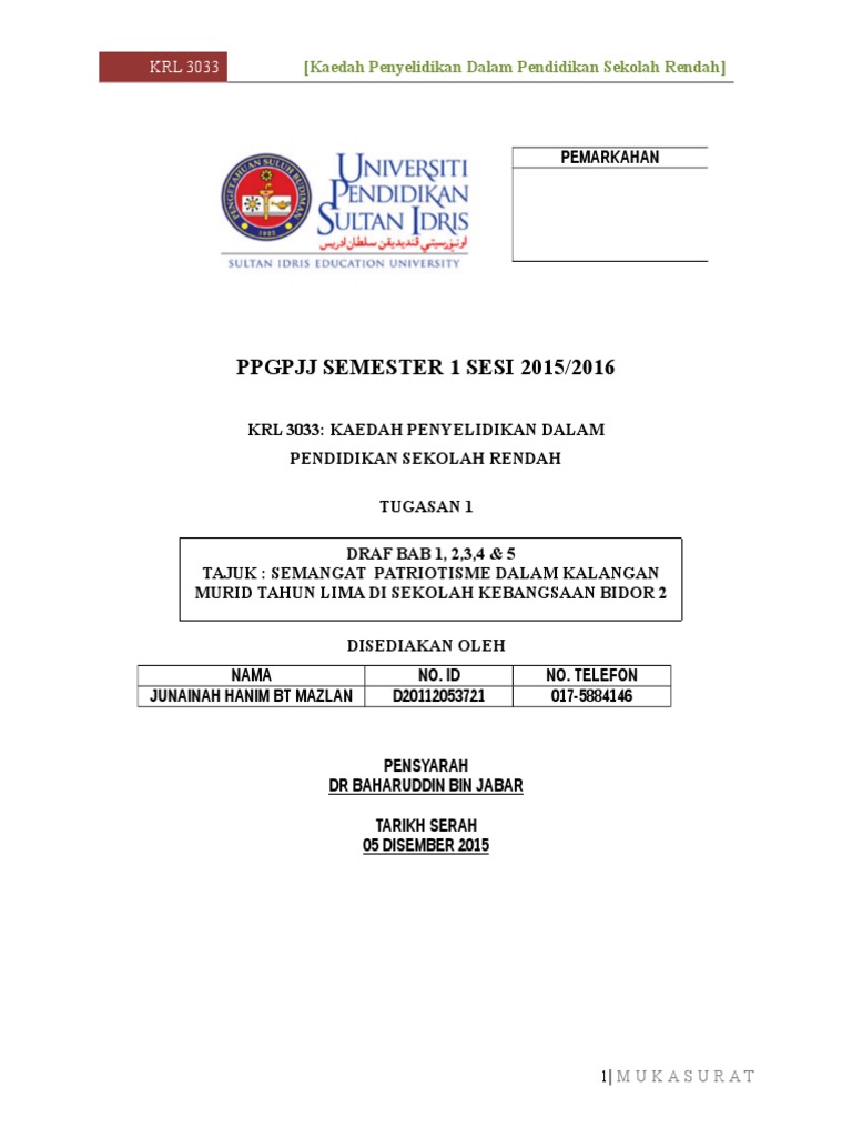 KRL Latihan Ilmiah Draf Bab 1,2,3,4&5 | PDF
