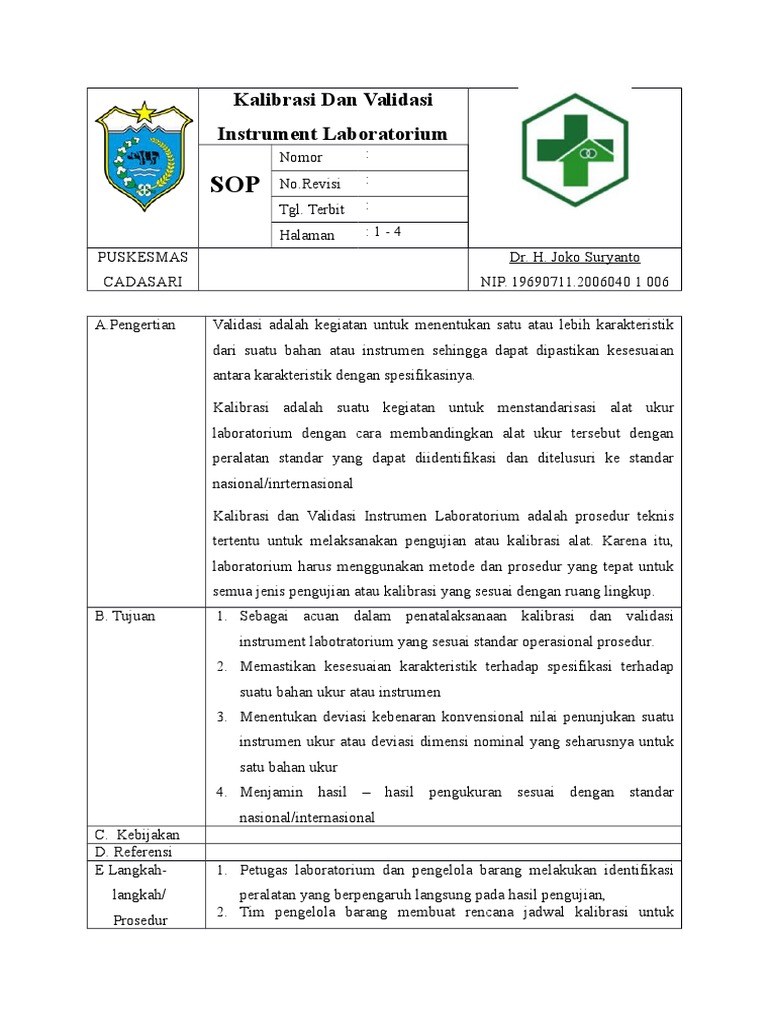 8.1.7.2 SOP Kalibrasi Dan Validasi Instrumen | PDF