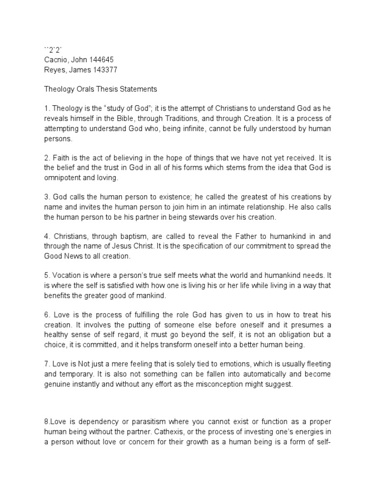 TH 131 Thesis Statements | PDF | Genesis Creation Narrative | God