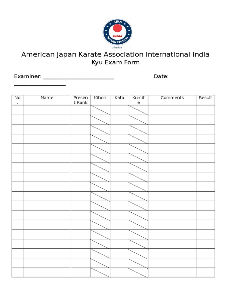 American Japan Karate Association International India: Kyu Exam Form | PDF