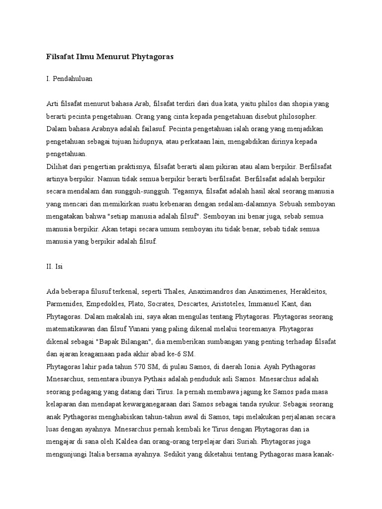 Filsafat Ilmu Menurut Phytagoras | PDF | Sejarah