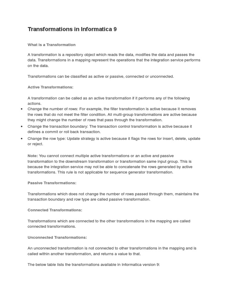 Transformations in Informatica 9: What Is A Transformation | PDF | Sql ...