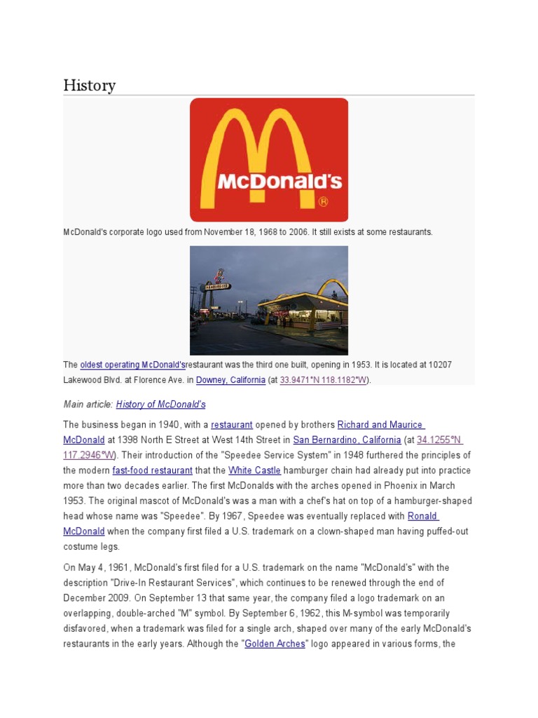 History of MC Donals | PDF | Mc Donald's | Fast Food