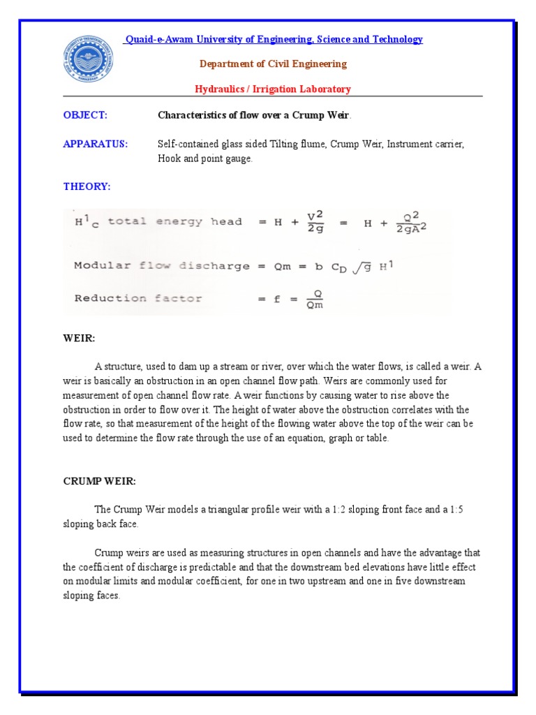Additional Flow Over Crump Weir | Hydrology | Liquids