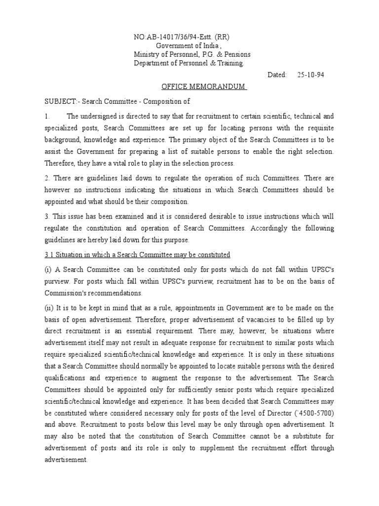 Guidelines for Search Committees in Government Recruitment | PDF ...