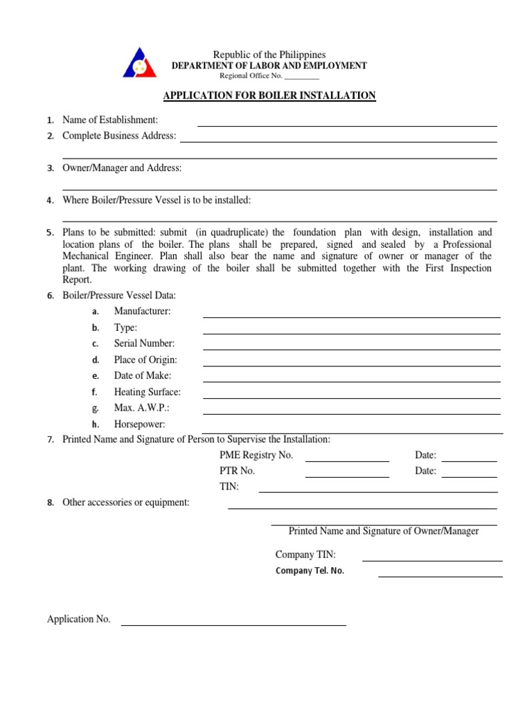 Boiler Installation Application Form 2024 | PDF