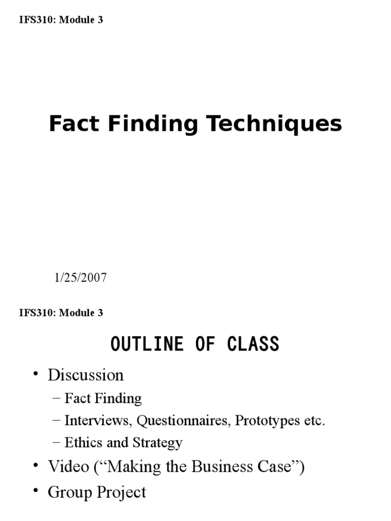 Fact Finding Techniques: IFS310: Module 3 | PDF | Software Prototyping | Sampling (Statistics)