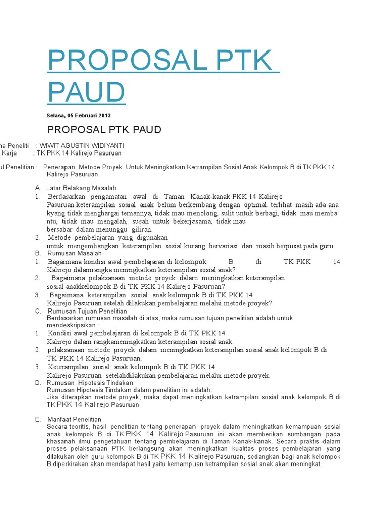 Proposal PTK Paud | PDF