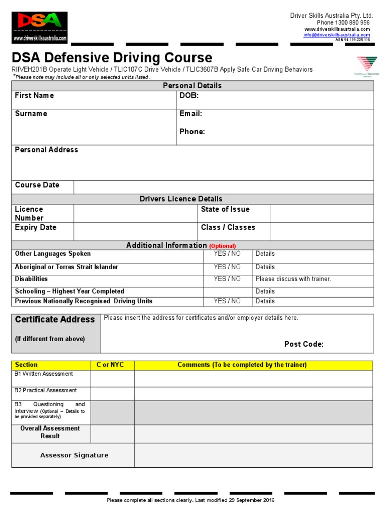 DSA DEFENSIVE - Written Assessment May 2012 | PDF | Driving | Driver's ...