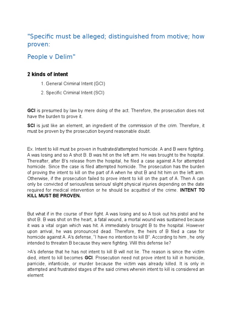 People V Delim (Intent and Motive) | PDF | Intention (Criminal Law ...