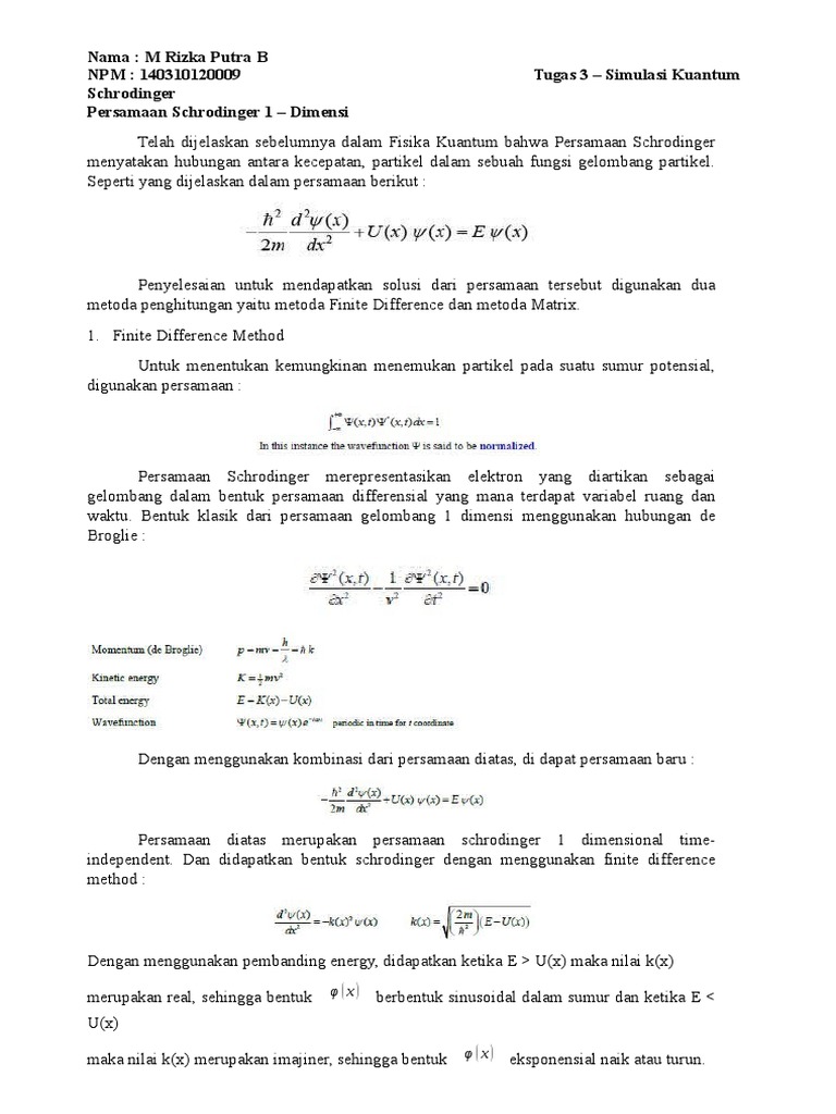 Tugas 3 - Kuantum Schrodinger - M Rizka Putra B - 140310120009 | PDF